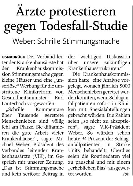 Aktueller Artikel mit VLK-Präsident PD Dr.med. Michael Weber in der ...